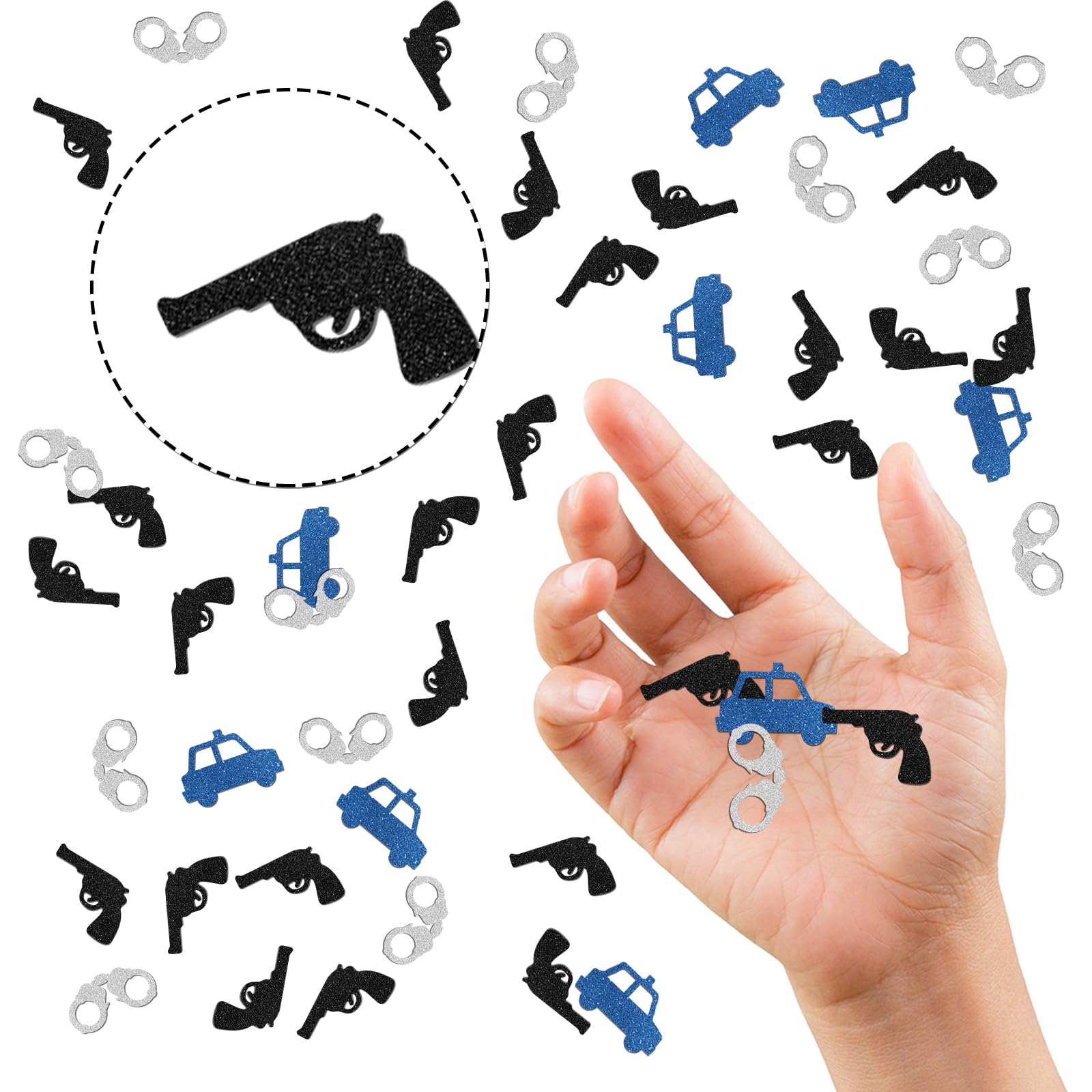 Police Confetti Black Glitter, Pistol Handcuffs Confetti, Baby Shower, Police Graduate Paper Scatter, Policemen Boys Birthday Table Decorations Confetti, 120pcs