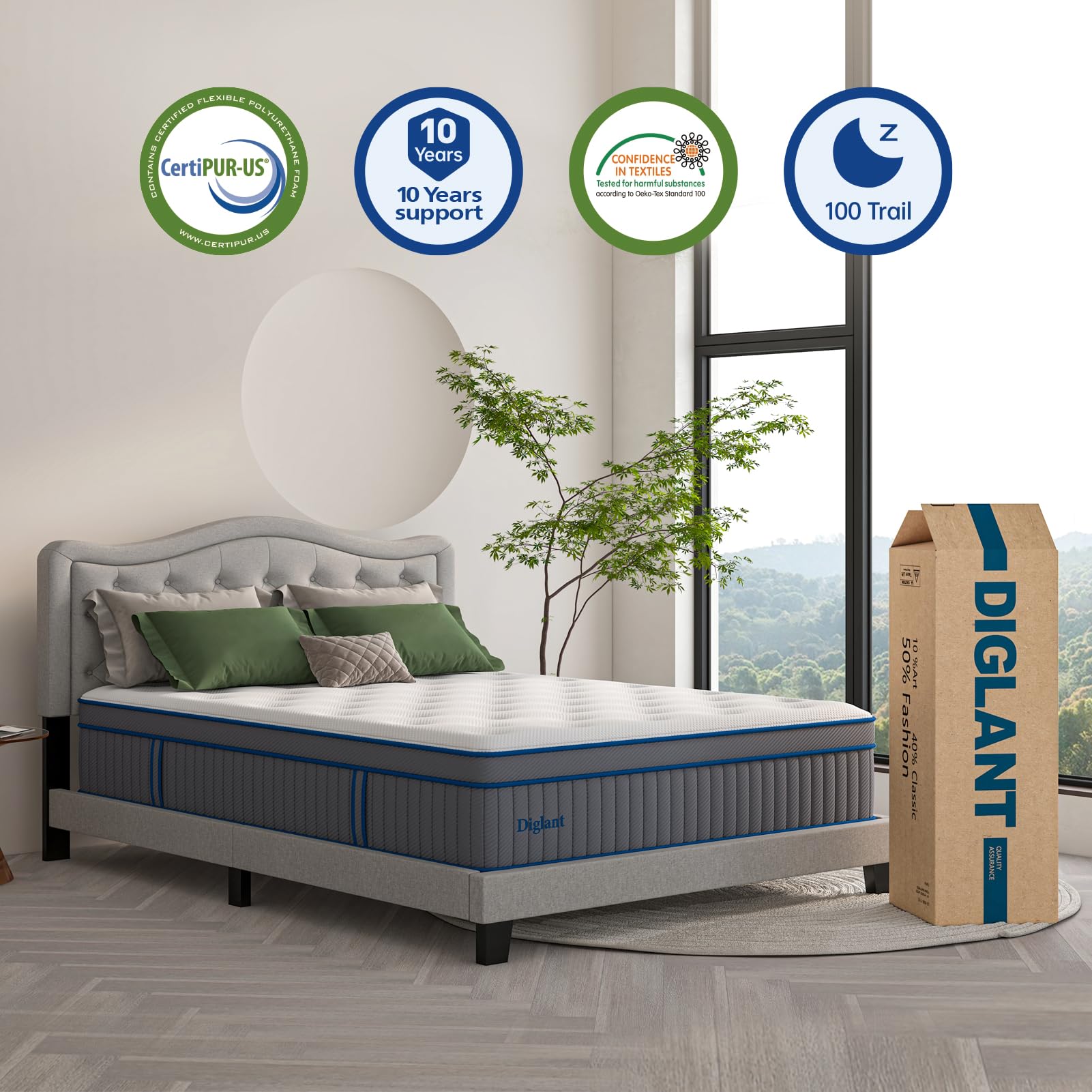 King Mattress, DIGLANT 14 Inch King Plush Hybrid Mattress with Gel Memory Foam for Cooling Soft Sleep, 7-Zoned Individual Pocket Springs for Pressure Relief, King Size Supportive Mattresses in Box