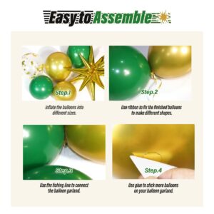 FOTIOMRG Green and Gold Balloon Arch Kit with 3pcs Star Balloon, Emerald Forest Dark Green Balloons Metallic Gold Balloons for Birthday Baby Shower Wedding New Years Party Decorations