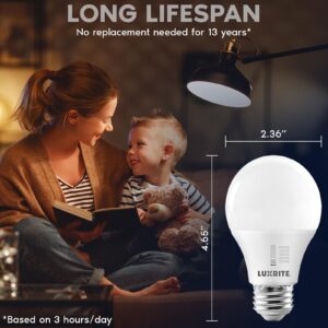 LUXRITE A19 LED Light Bulb 60 Watt Equivalent, CRI90, 5CCT 2700K 3000K 3500K 4000K 5000K, Dimmable, 800LM, Standard LED Light Bulbs 9W, E26 Base, ETL - Perfect for Lamps and Home Lighting (6 Pack)