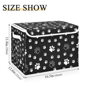 Nisza White-paw-print-black Large Collapsible Storage Bins with Lids and Handle, Foldable Fabric Storage Boxes Cube for Home Office