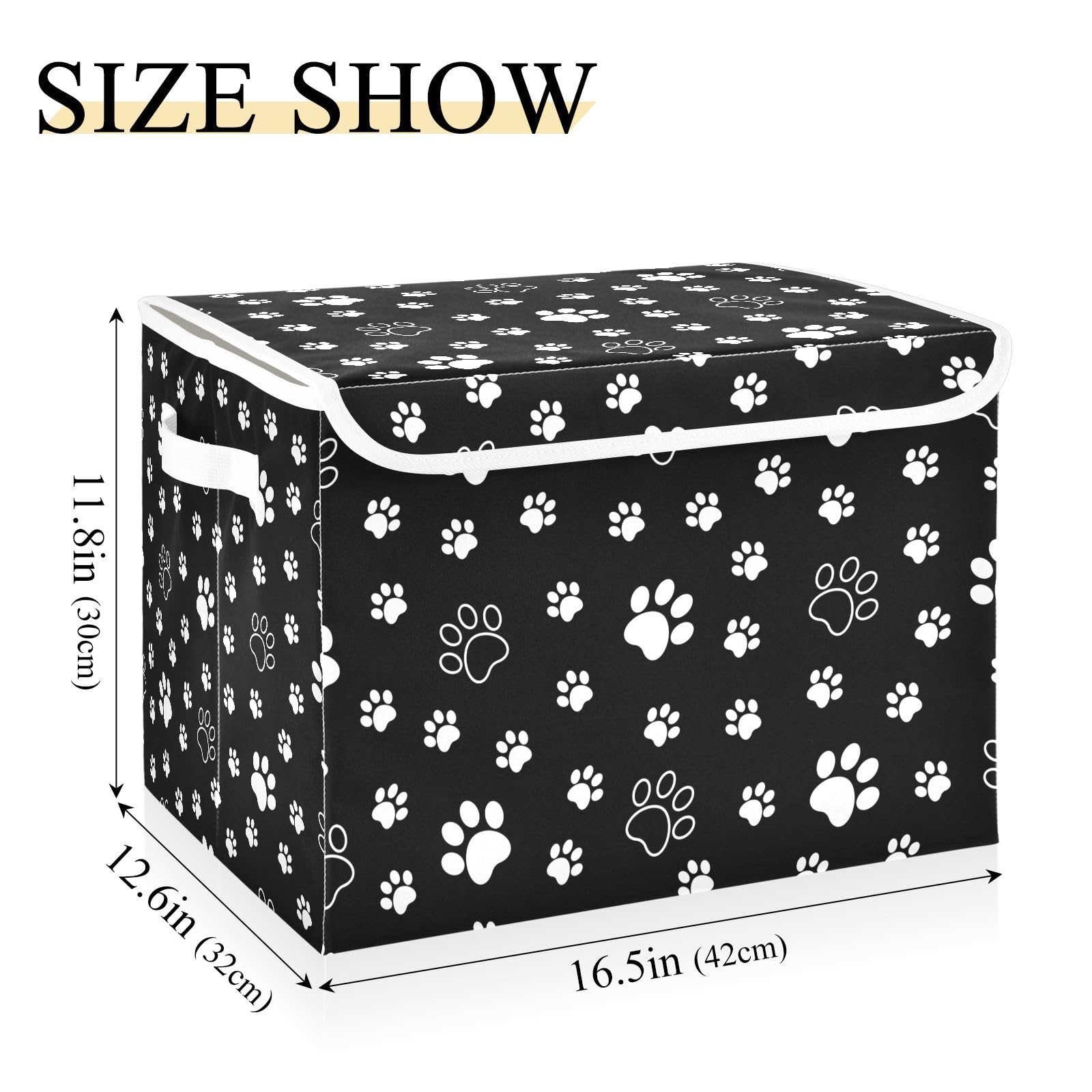 Nisza White-paw-print-black Large Collapsible Storage Bins with Lids and Handle, Foldable Fabric Storage Boxes Cube for Home Office