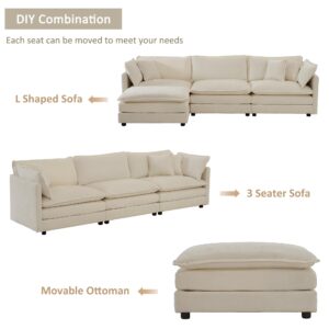 Tmsan 111.42" Modular Sectional Sofa, Convertible Modern L Shaped Sofa Chenille Cloud Couches Set with Ottoman for Living Room Bedroom Apartment Office, 3 Seater