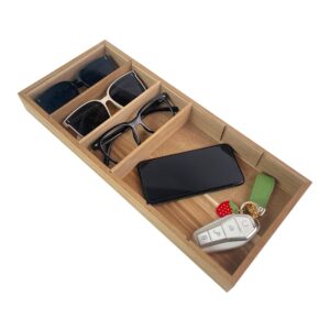 house tricks catchall tray for entryway table - sunglass drawer organizer tray with removable dividers to storage wallet/watches/keys/cellphones (acacia)