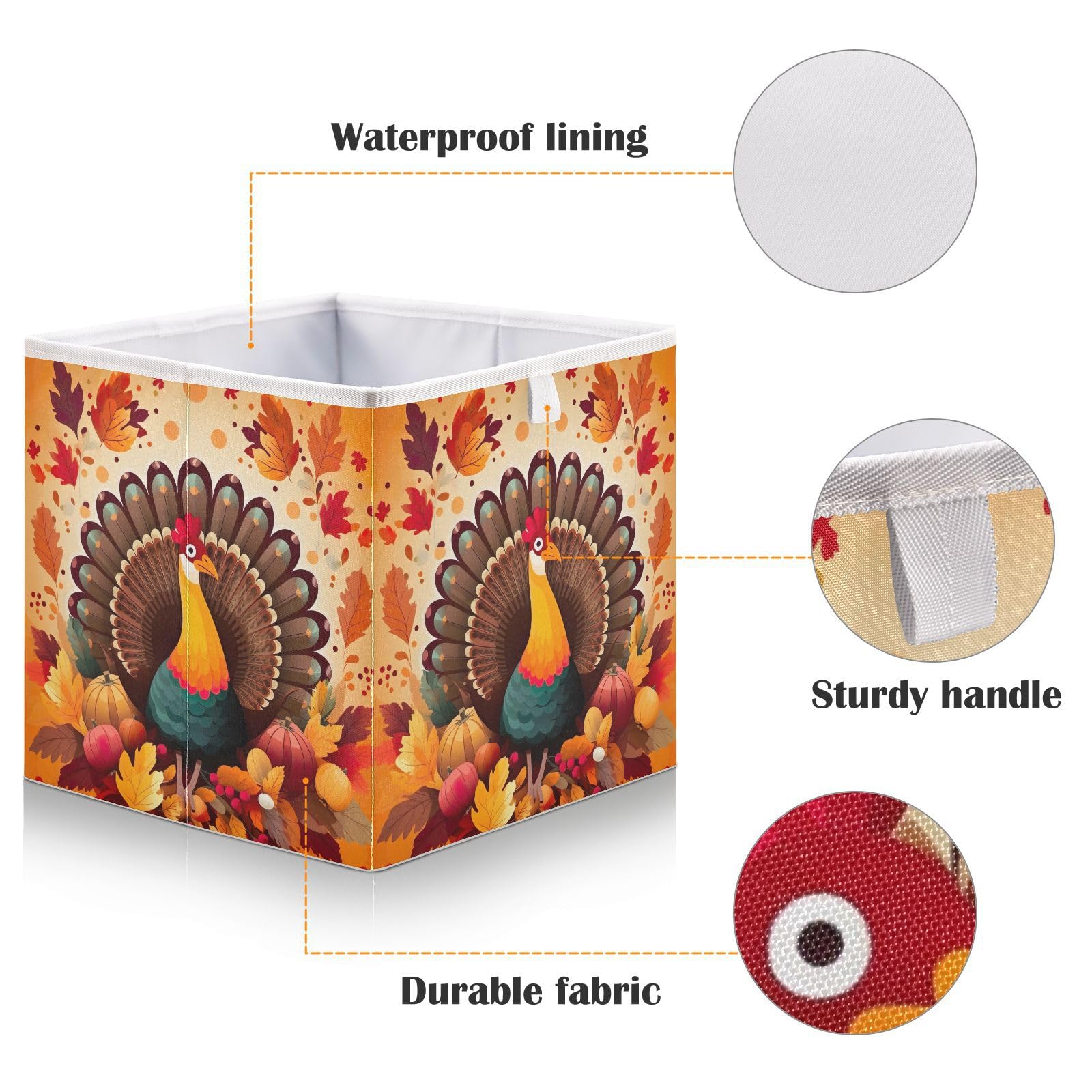 SDMKA Thanksgiving Turkey Cube Storage Bin Foldable Storage Cubes Fabric Storage Baskets for Shelf Closet Home Organizers, 11 Inch