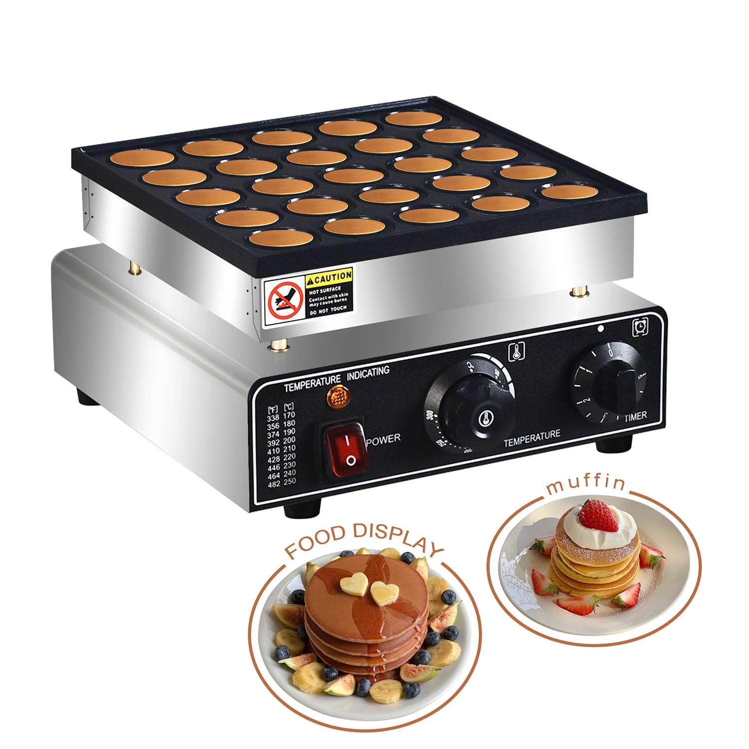 110V US Commercial 25PCS Mini Dutch Pancake Maker,950W Dutch Pancake Baker Machine,Non-stick Dorayaki Maker, Dutch Poffertjes Grill,Stainless Steel, Breakfast, Snacks, Desserts