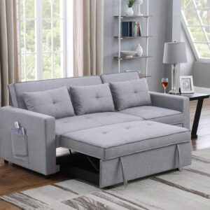 Favfurish 80'' L-Shape Convertible Sleeper Sectional Sofa with Pull-Out Recliner and Bed, Side Pocket, Linen Corner 3 Person Couch for Home Furniture, Living Room, Apartment, Dorm, Light Grey