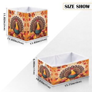 SDMKA Thanksgiving Turkey Cube Storage Bin Foldable Storage Cubes Fabric Storage Baskets for Shelf Closet Home Organizers, 11 Inch