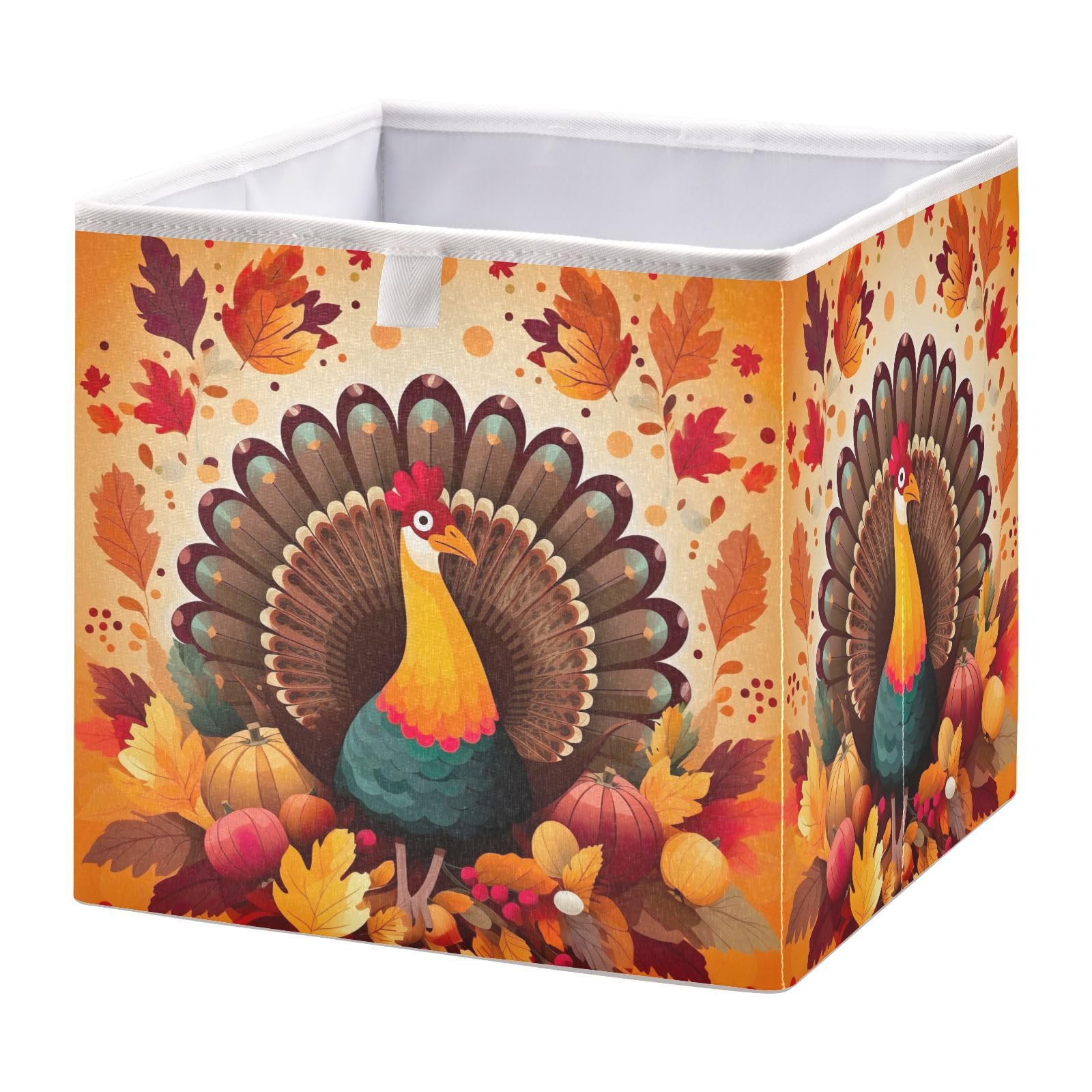 SDMKA Thanksgiving Turkey Cube Storage Bin Foldable Storage Cubes Fabric Storage Baskets for Shelf Closet Home Organizers, 11 Inch