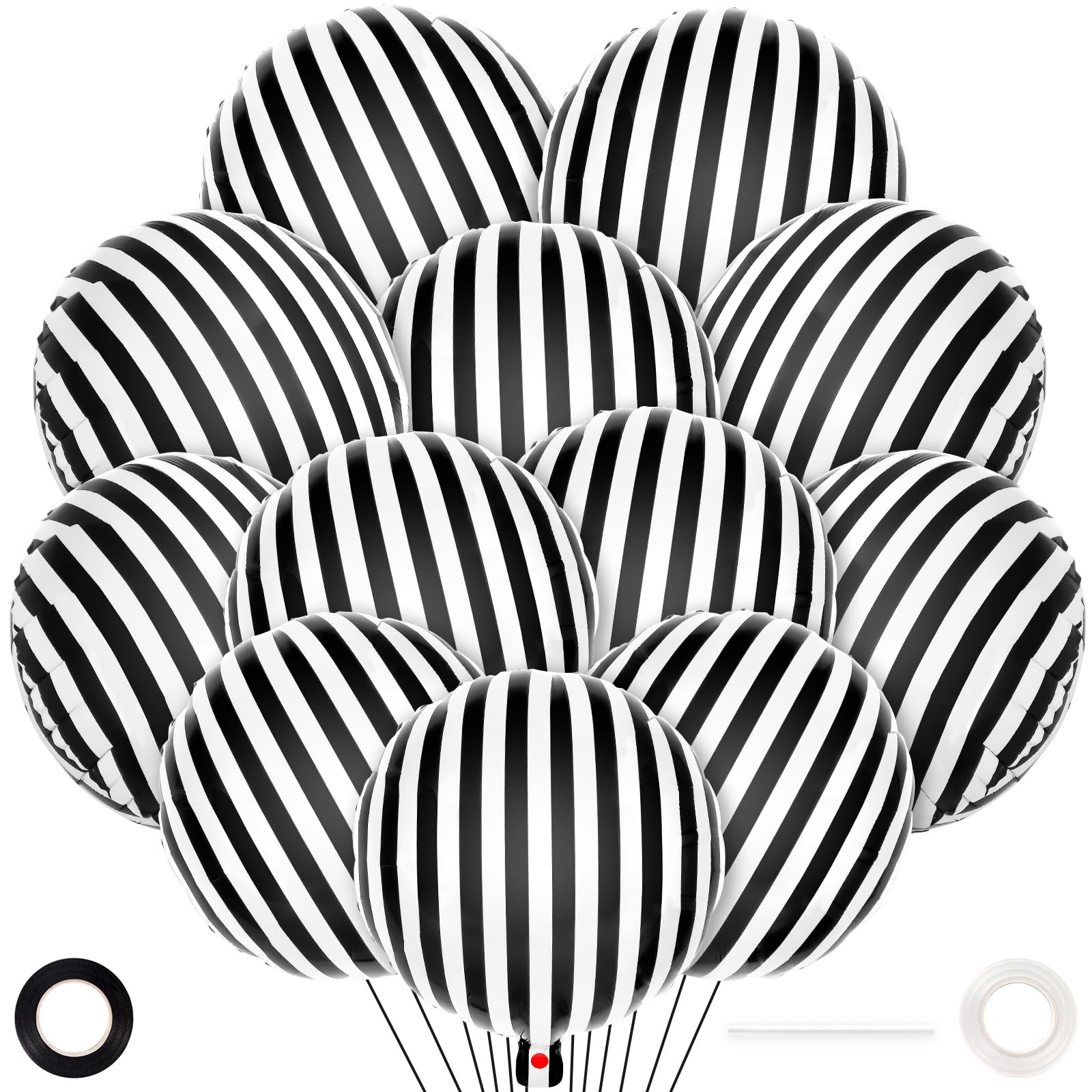 12 Pcs Black and White Striped Balloons,18 Inch Halloween Foil Balloon,Black Striped Checkered Balloons for Birthday Party Baby Shower Halloween Ceremonies Holiday Parties Decorations