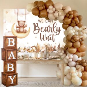 DataMoon Teddy Bear Baby Shower Decorations - Baby Boxes with Letters,Boho Balloons,We Can Bearly Wait Backdrop,Cake Topper,Tablecloth for Baby Shower,Gender Reveal Party Supplies