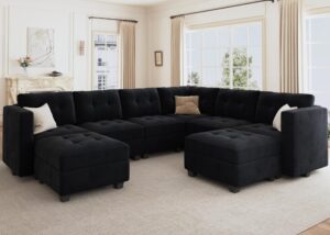 honbay modular sectional sofa with storage ottomans oversized u shaped couch with chaises 8-seater sectional sofa for living room, black