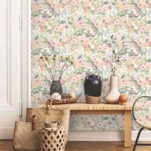 Ismoon Floral Wallpaper Peel and Stick Wallpaper Boho White Wallpaper Leaf Flowers Contact Paper Removable Wallpaper Vinyl Self-Adhesive Wallpaper for Bedroom Cabinets and Drawers Decor 16.1inx78.7in