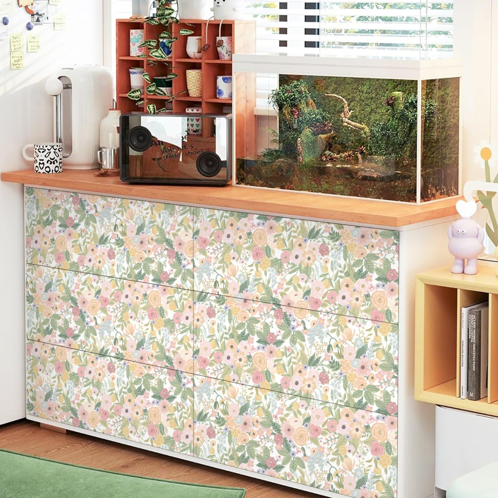 Ismoon Floral Wallpaper Peel and Stick Wallpaper Boho White Wallpaper Leaf Flowers Contact Paper Removable Wallpaper Vinyl Self-Adhesive Wallpaper for Bedroom Cabinets and Drawers Decor 16.1inx78.7in