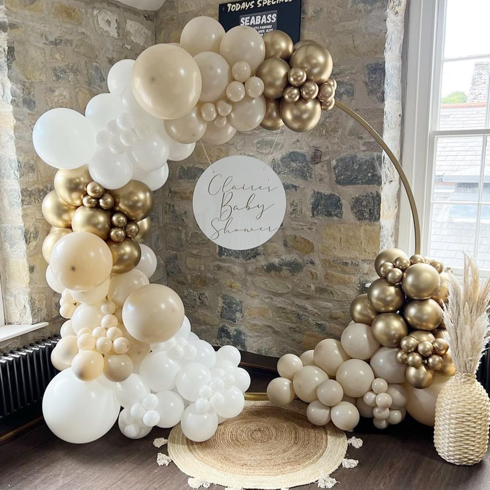 White and Gold Balloon Arch Kit-162PCS Neutral White Sand Balloons for Wedding Christening Baptism Boho Baby Shower Engagement Bridal Shower Birthday Decorations Backdrop