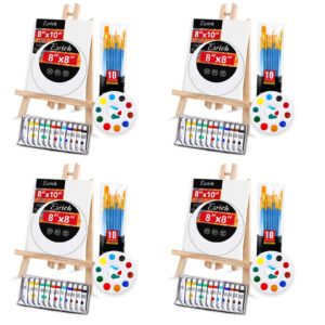 acrylic paint canvas set,104 piece professional painting supplies kit with 4 wood easel,4 * 12colors,4 * 10 brushes,circular canvas etc,premium paint kit for kids,students, artists and beginner