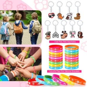 Gejoy 178 Pcs Dog Paw Party Favors Set Includes Paw Straws Cups Silicone Bracelet Keychain Stamper Sticker Pendant Chain Thank You Tag for Boy Girl Dog Paw Theme Party Supplies (Puppy, Paw)