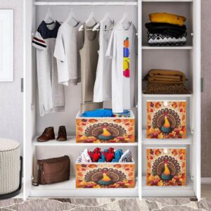 SDMKA Thanksgiving Turkey Cube Storage Bin Foldable Storage Cubes Fabric Storage Baskets for Shelf Closet Home Organizers, 11 Inch