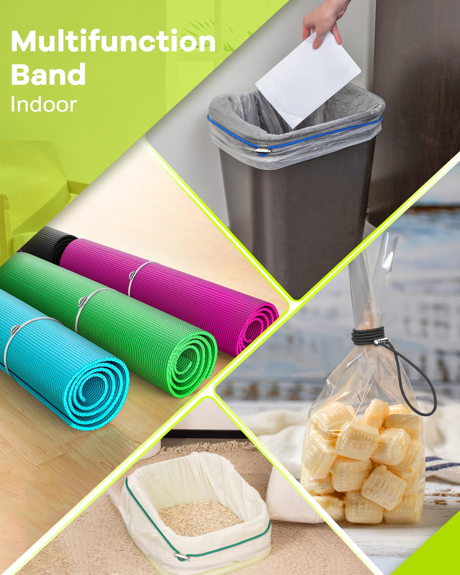 Rosaver Garbage Can Bands Cord Lord Design Adjustable Large Trash Can Rubber Bands Fits 8-33 Gallon Trash Cans Multifunction Bands Litter Box Bands for Kitchen Tables Picnic Party (Black,White,Grey)