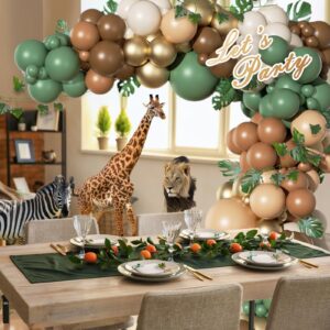 FOTIOMRG 152pcs Sage Green Brown Balloon Garland Kit, Jungle Safari Woodland Balloon Arch Kit with palm leaves artificial Ivy leaves for Two Wild One Birthday Wedding Baby Shower Party Decorations