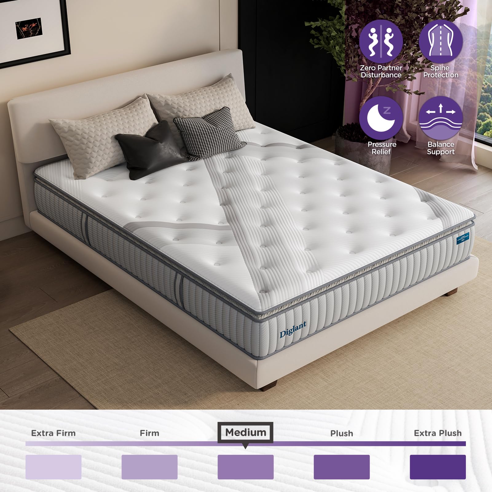 TwinXL Mattresses, DIGLANT 12 Inch Breathable Fabric Hybrid Mattress, TwinXL Size Gel Memory Foam Mattresses with Pocketed Innerspring for Pressure Relief, TwinXL Medium Feel Mattress Bed in Box