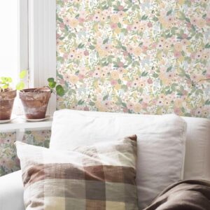 Ismoon Floral Wallpaper Peel and Stick Wallpaper Boho White Wallpaper Leaf Flowers Contact Paper Removable Wallpaper Vinyl Self-Adhesive Wallpaper for Bedroom Cabinets and Drawers Decor 16.1inx78.7in