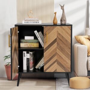 Likein Black Storage Cabinet with 2 Doors, Modern Sideboard Buffet Cabinet with Storage, Black Accent Storage Cabinet with Doors & Adjustable Shelves for Living Room, Office, Hallway, Entryway