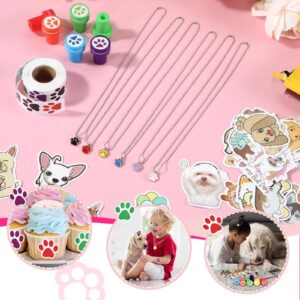 Gejoy 178 Pcs Dog Paw Party Favors Set Includes Paw Straws Cups Silicone Bracelet Keychain Stamper Sticker Pendant Chain Thank You Tag for Boy Girl Dog Paw Theme Party Supplies (Puppy, Paw)