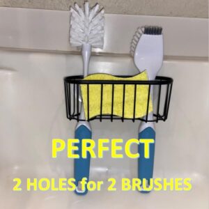 Generic Premium Kitchen Sink Organizer with Suction Cups for TWO Brushes, Sponges, Scrubbers, Soap, Kitchen (7.2 x 2.6 x 3 inches) = Sponge & Brushes NOT INCLUDED, medium, black