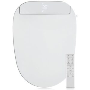 zmjh elongated bidet toilet seat, electric smart heated seat with slow closes, warm water, vortex wash, warm dryer, rear and front wash, remote control, white, 210s