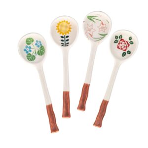 fyueropa ceramic soup spoons set asian spoons chinese japanese tablespoon for ramen pho wonton dumplings miso - set of 4