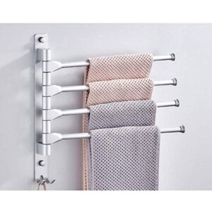 silted wall mounted towel rack with swivel rails space aluminum bath rack holder with 5 swivel bars for kitchen, bathroom, toilet storage/white/4-arm