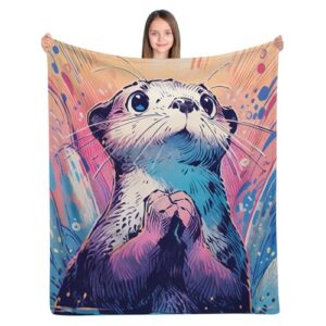 alifafa otter blanket, cute curious other throw blankets, otter gift for kids girls, kawaii otter vintage style blanket, kawaii animal soft cozy plush blanket for kids baby,50"x40"