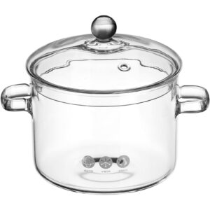 angoily 64oz(1.9l) clear glass saucepan with cover, glass cooking pot with lid, simmer pot, simmer pot, glass stovetop pot for soup, pasta noodle, tea, milk, baby food