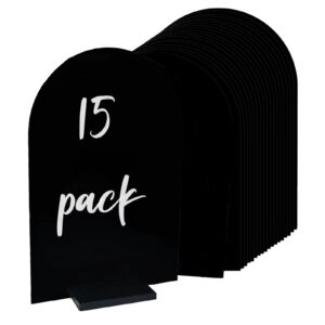 xinwant 15 packs arch acrylic table signs with stands, 6x4 inch blank acrylic signs and holders for diy table numbers, black tabletop signs for wedding reception & event party