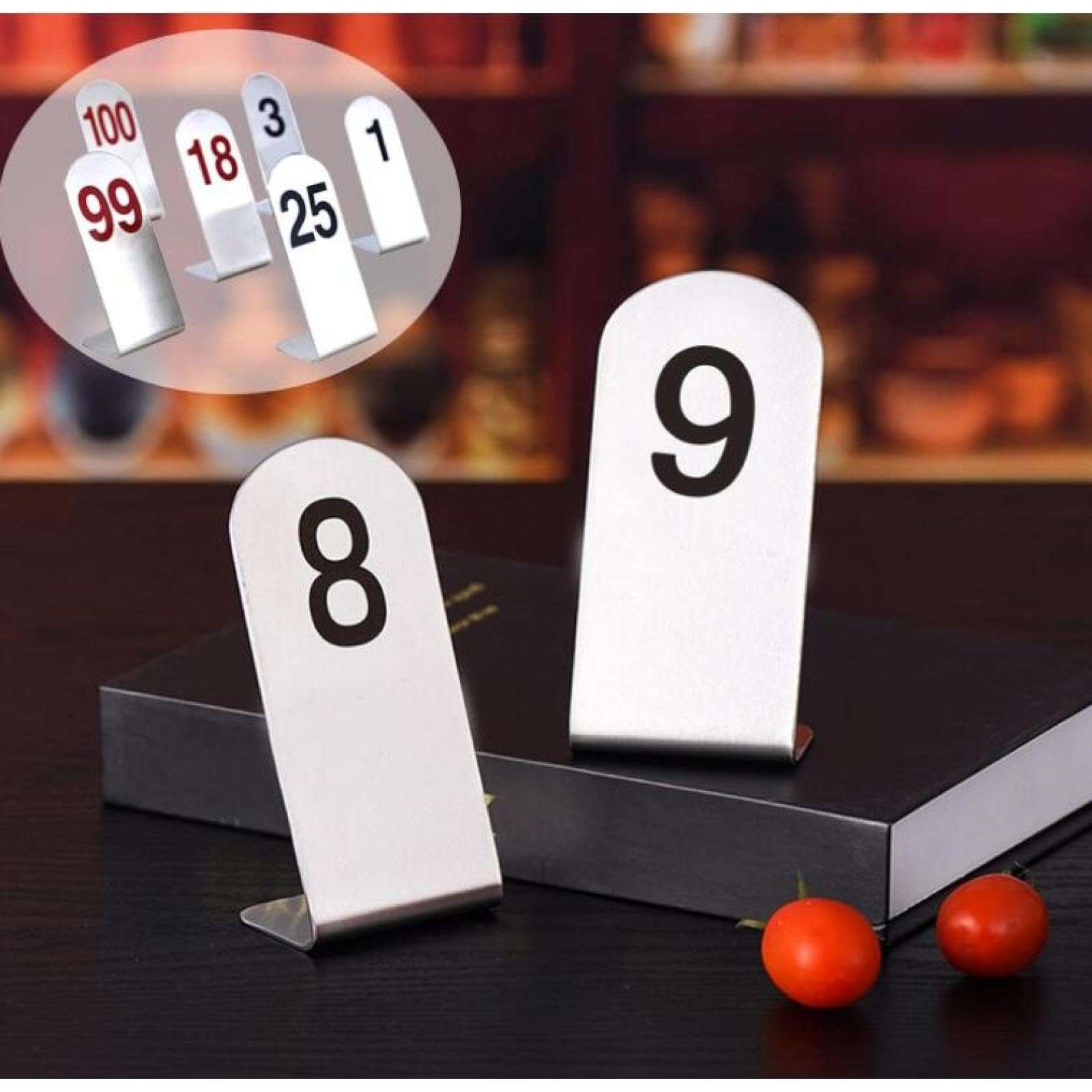 Topjia Stainless Steel Standing Tent Style Table Numbers Card 1-50 Double Side Numbered Table Tents,Stackable Storage Tent Table Numbers Table,for Wedding Party Banquets Restaurant Table Numbers