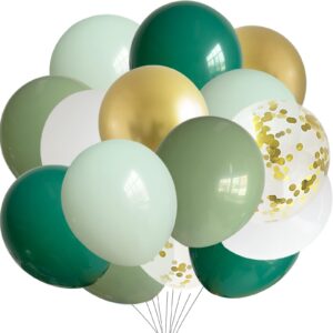 ansomo sage green white and gold latex balloons 12 inch 50 pcs party decorations matte retro dark dusty light green confetti balloons wedding birthday bridal baby shower graduation décor supplies