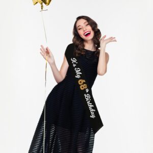 It’s My 68th Birthday Sash, Black Sash with Foil- Cheer to 68th Birthday Sash- Happy 68th Birthday Accessories for Man and Women