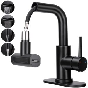 bathroom faucet 4 in 1, faucet for bathroom with pull down sprayer, matte black bathroom sink faucet for 1 or 3 holes