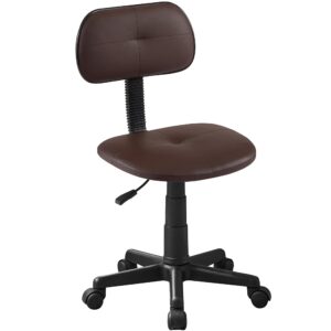 vecelo small armless office desk chair with wheels, low-back height adjustable stools for computer, 360° swivel rolling task chair, coffee