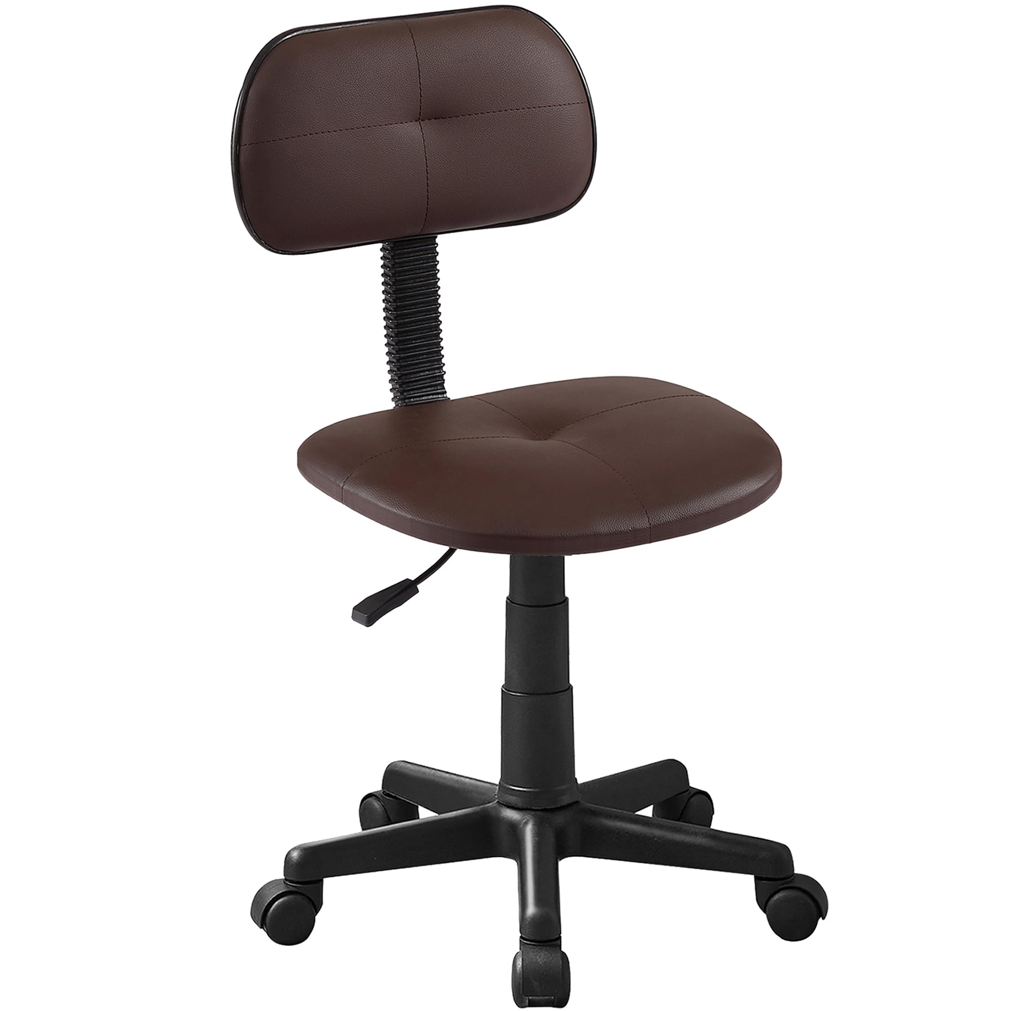 VECELO Small Armless Office Desk Chair with Wheels, Low-Back Height Adjustable Stools for Computer, 360° Swivel Rolling Task Chair, Coffee