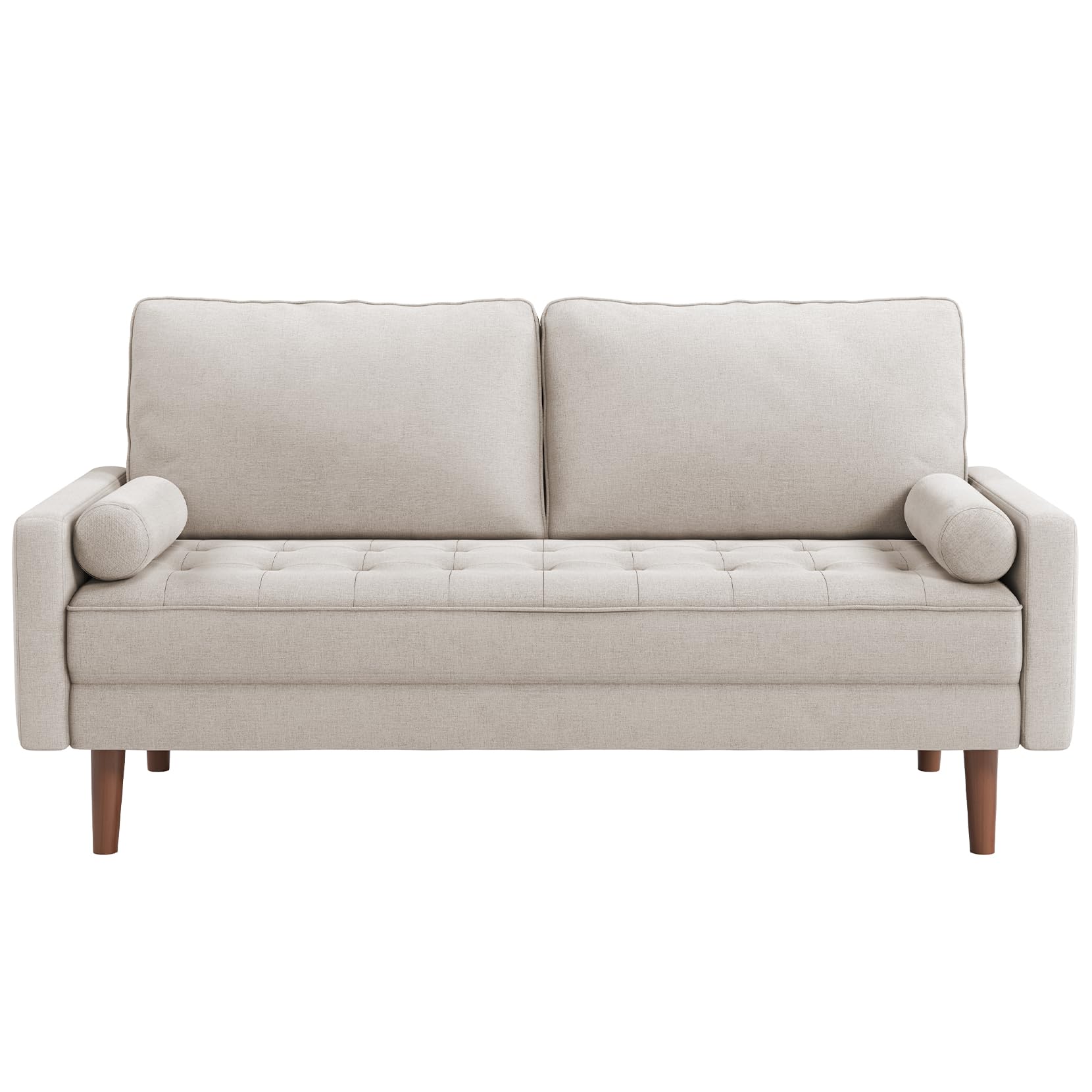 Vesgantti 2 Seater Sofa, 68 inch Fabric Couches for Living Room, Mid Century Modern Loveseat Sofas with Armrest, Button Tufted Seat Cushion, Modern Couch for Bedroom, Apartment, Office, Ashbeige