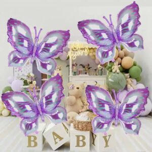 SAMOKA Butterfly Balloons,4 PCS 40 Inch Purple Butterfly Balloons,Butterfly Foil Balloons,Butterfly Birthday Decorations,Butterfly Party Decorations,Butterfly Theme Baby Shower Birthday Party Supplies