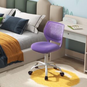 POWERSTONE Home Desk Chair Cute Office Chair Small Adjustable Swivel Task Chair Armless Writing Desk Chair for Small Space Purple