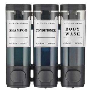 shampoo and conditioner dispenser,shower soap dispenser 3 chamber no drill wall-mounted shampoo dispenser for shower wall mounted shower dispenser for bathroom hotel large capacity,black