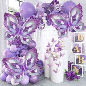 SAMOKA Butterfly Balloons,4 PCS 40 Inch Purple Butterfly Balloons,Butterfly Foil Balloons,Butterfly Birthday Decorations,Butterfly Party Decorations,Butterfly Theme Baby Shower Birthday Party Supplies