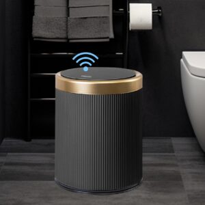 uralfa automatic motion sensor bathroom trash can with lid, 10.5 liter / 2.8 gallon touchless trash bin, smart dog proof garbage can, small waste basket for toilet, office, bedroom (dark grey)