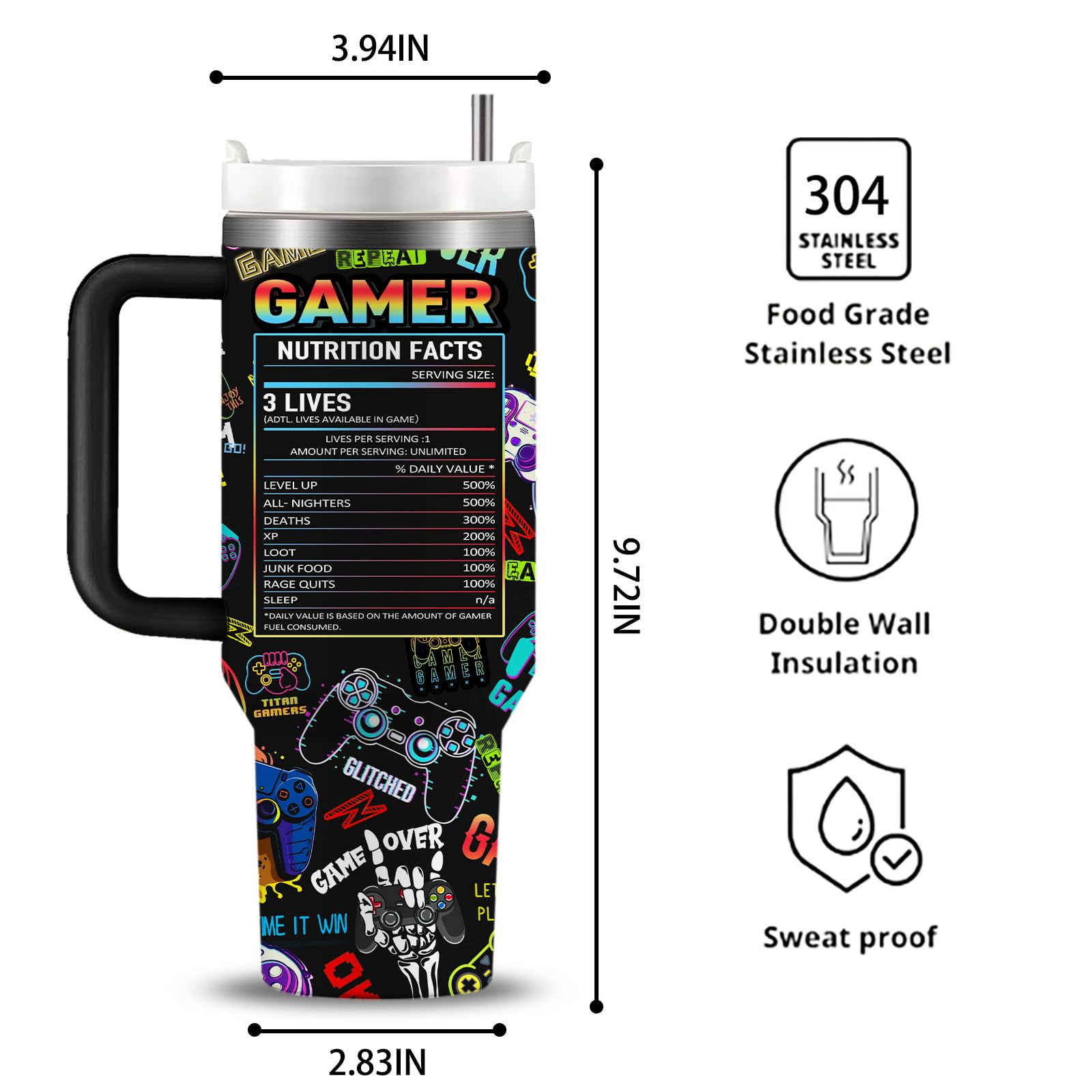 Gaming Gifts for Men Boys, Gamer Gifts for Men, 40oz Gamer Tumbler Cup, Gaming Mugs, Teen Boy Gifts Gaming Stuff, Gaming Gamepad Presents for Son Boyfriend, Birthday Gifts for Men Boys Gaming Cup