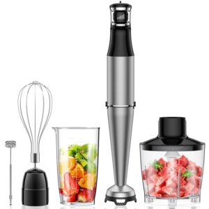 immersion hand blender 5 in 1: 800w electric blender handheld stick mixer with trigger control grip, emulsion blenders for kitchen soup, mayo, smoothie and baby food, with chopper, whisk and frother