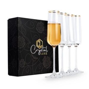 the 7th beryl crystal luxe champagne flutes, 24k gold champagne glasses set of 4, hand blown crystal champagne flutes glass,mimosa glasses, gifts for wedding, anniversary, women, men, birthday